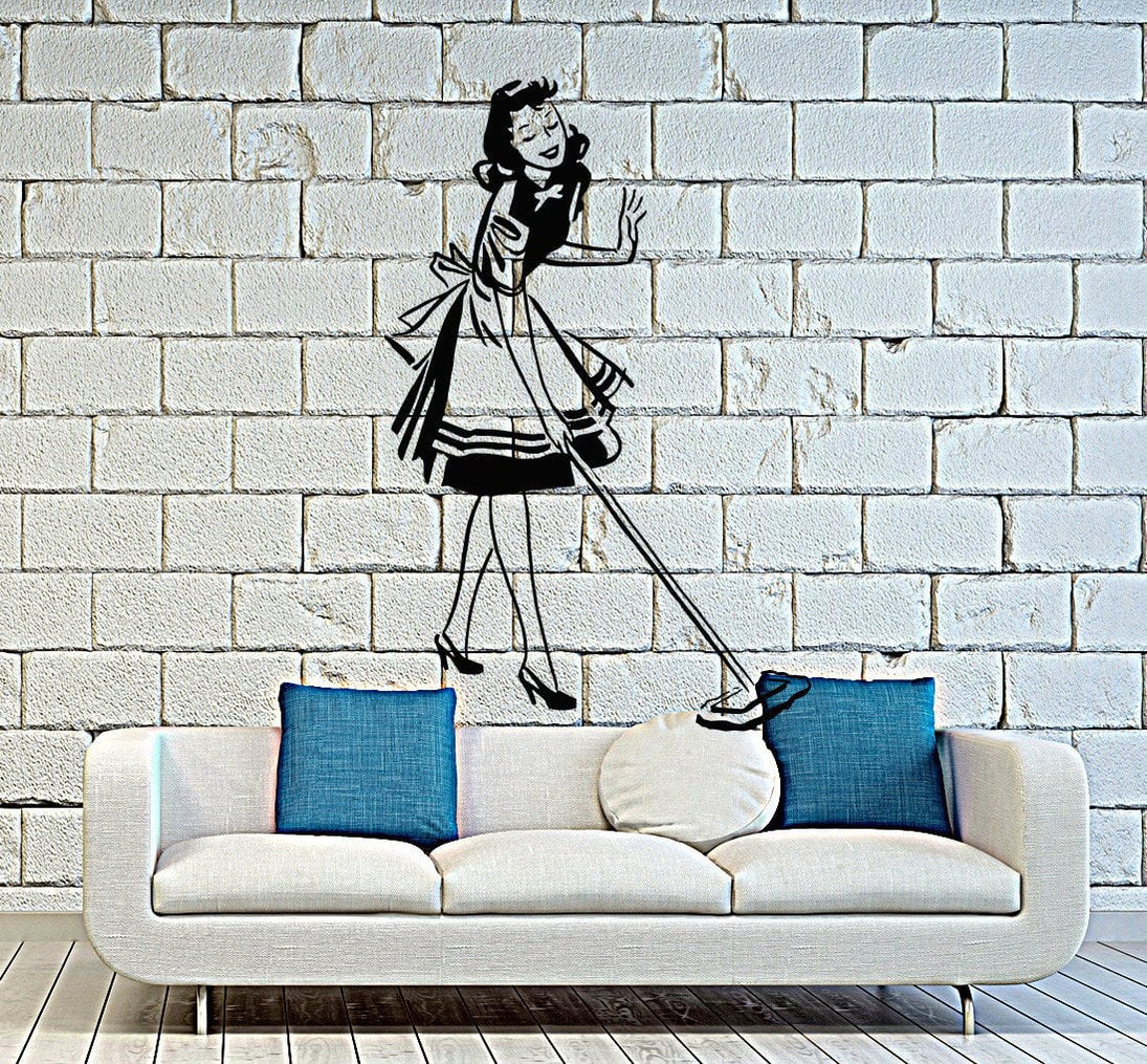Vinyl Wall Decal Housekeeper Pin Up Girl Beautiful Woman Cleaning Stic ...