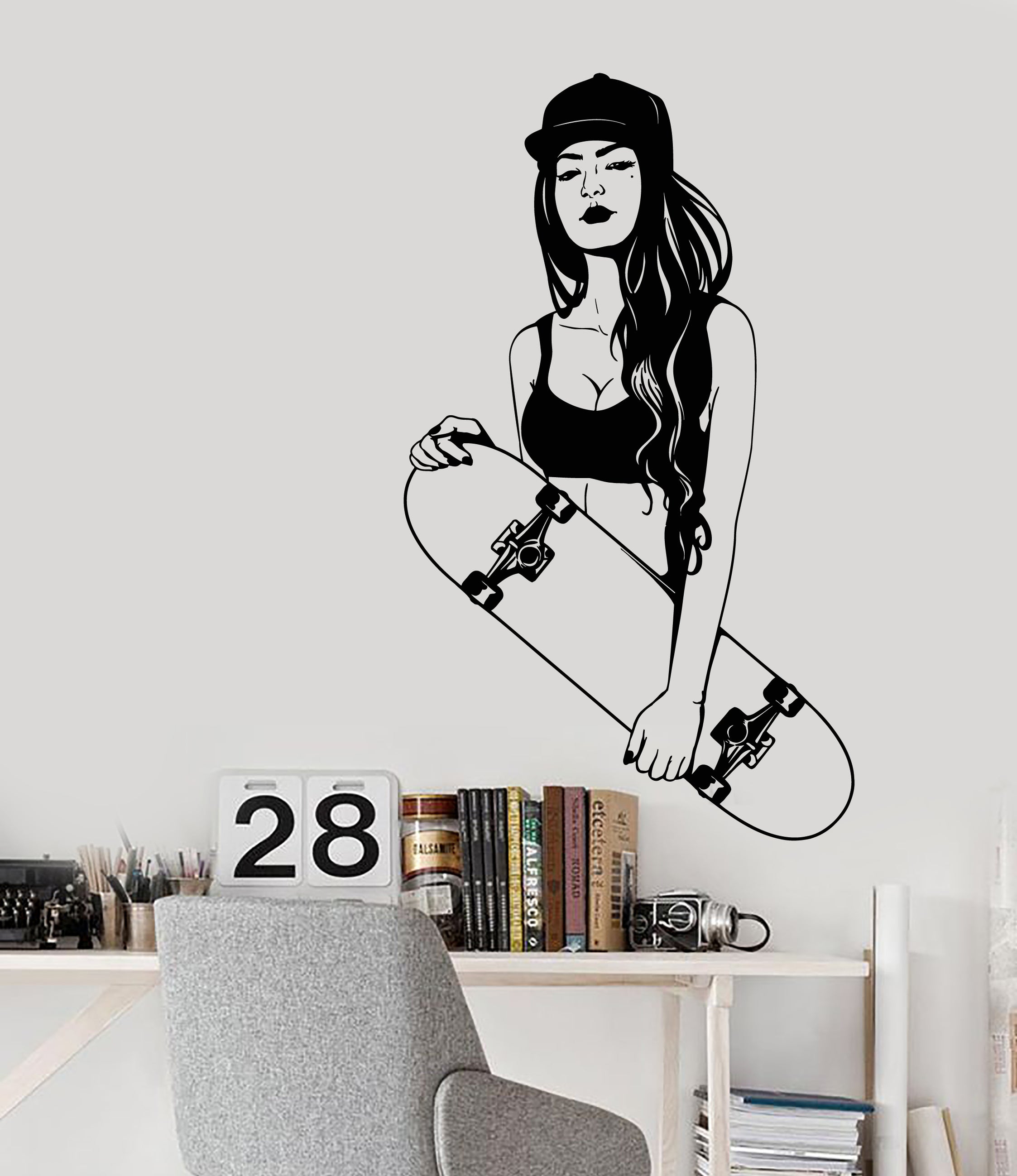 Vinyl Wall Decal Skateboard Skateboarder Teen Swag Style Girl Stickers ...