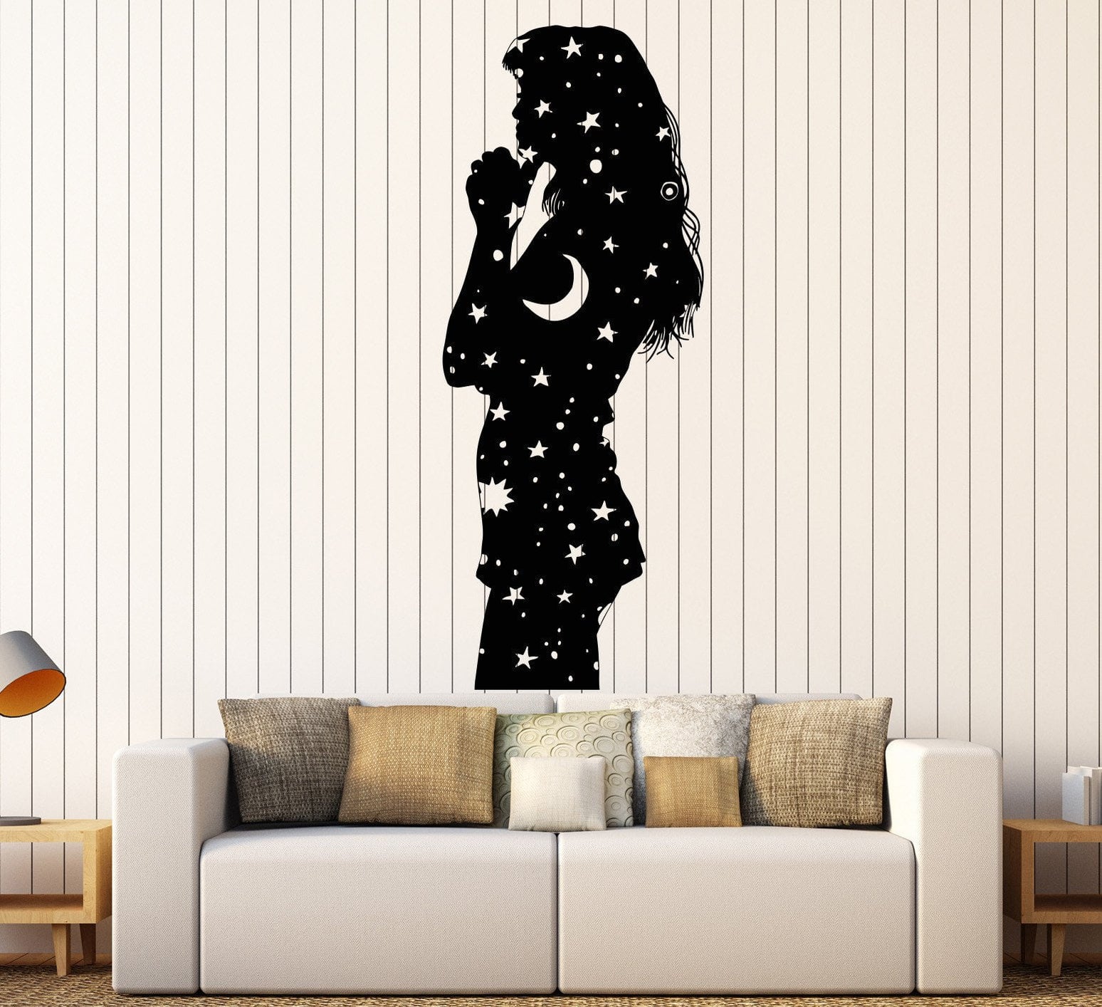 Vinyl Wall Decal Pajamas Girl Night Stars Moon Dream Bedroom Design St ...