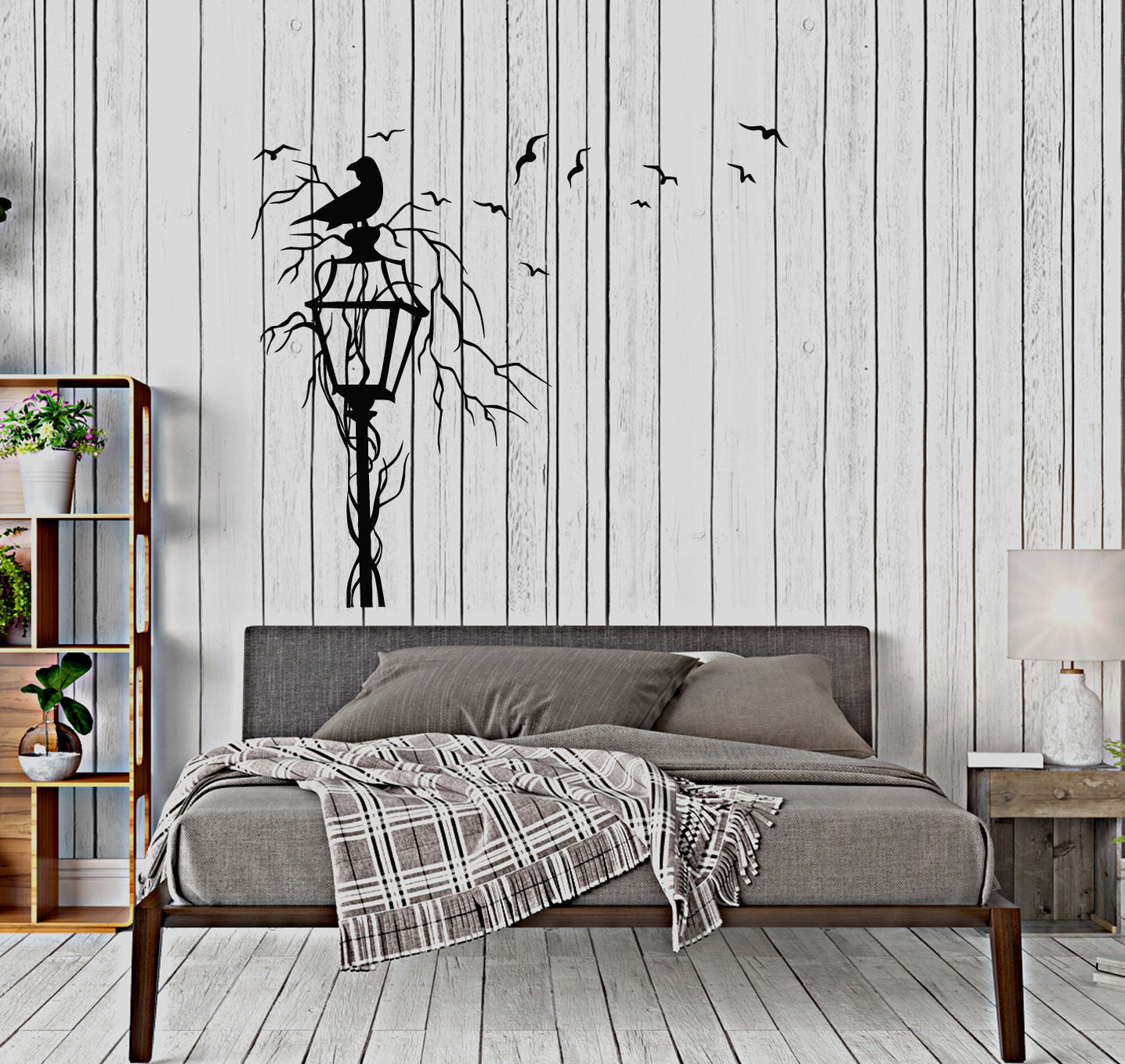Vinyl Wall Decal Gothic Style Street Lamp Flock Of Birds Raven Sticker ...