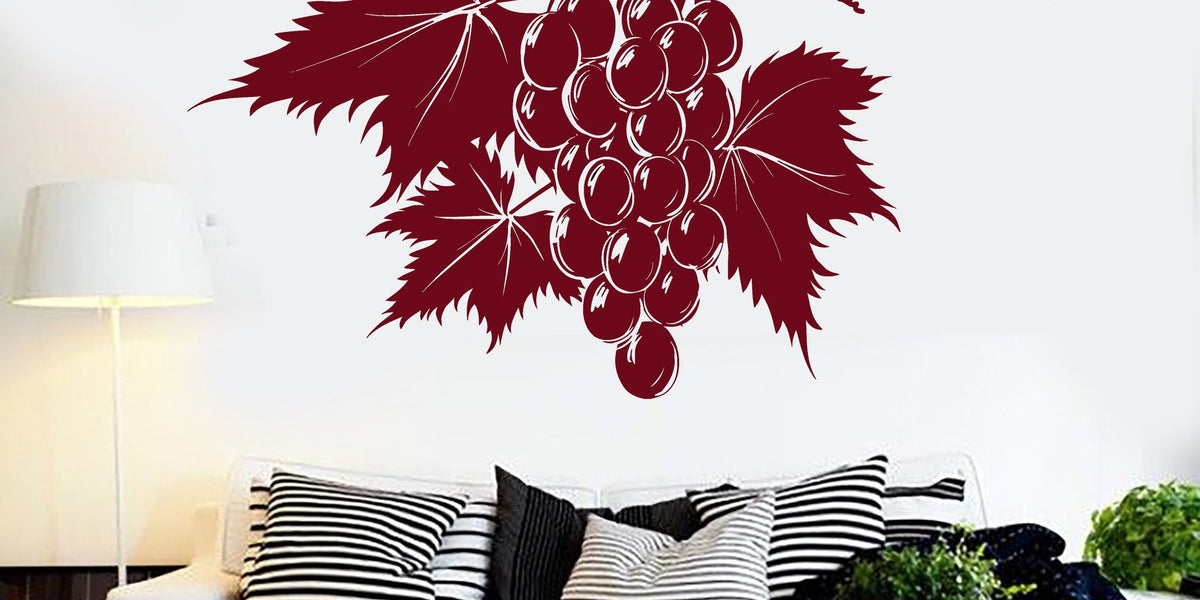 Vinyl Wall Decal Bunch Grapes Leaves Kitchen Stickers Mural Unique Gif ...