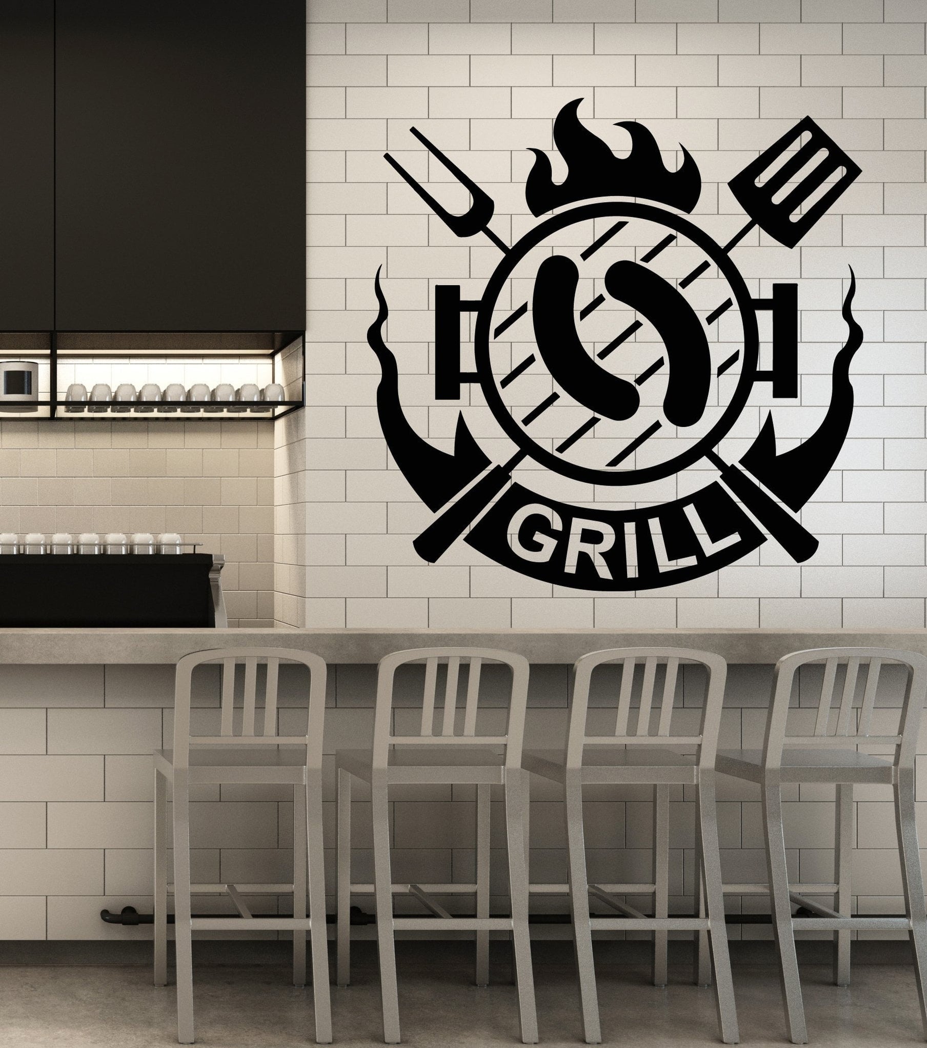 Vinyl Wall Decal Grill Bar Grillroom Barbecue Logotype Kitchen Decor S ...
