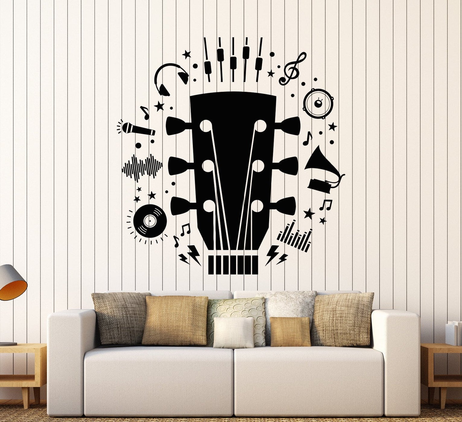 Vinyl Wall Decal Guitarist Guitar Music Headphones Musician Stickers U ...