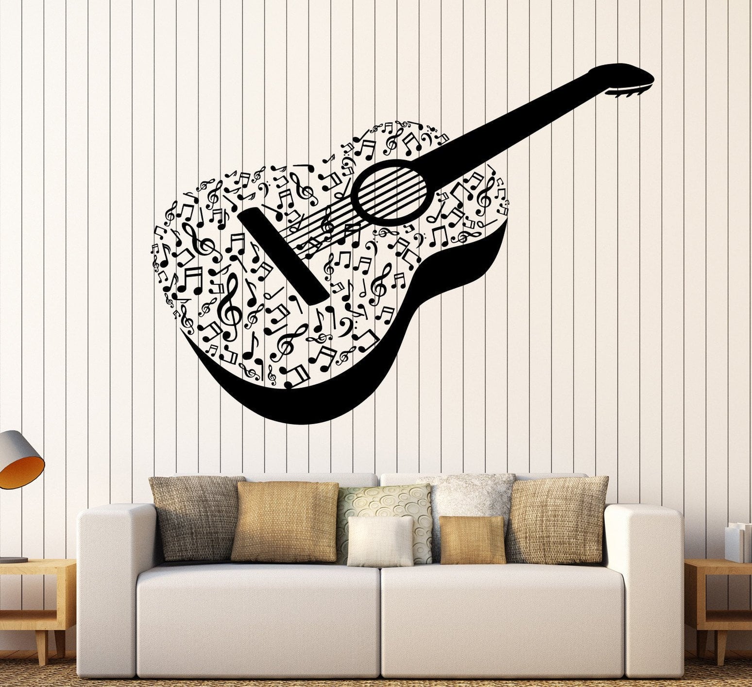 Vinyl Wall Decal Acoustic Guitar Notes Musical Instrument Stickers Uni ...