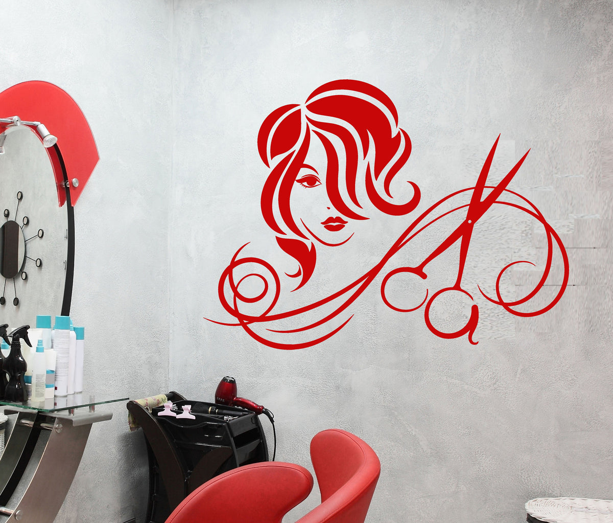 Vinyl Wall Decal Hairdressing Salon Haircut Scissors Hairstyle Sticker ...