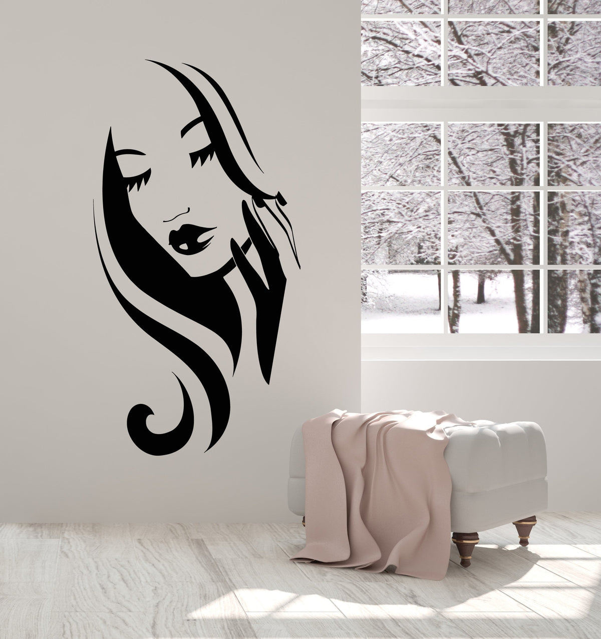 Vinyl Wall Decal Hairstyle Beauty Hair Salon Beautiful Face Girl Stick ...