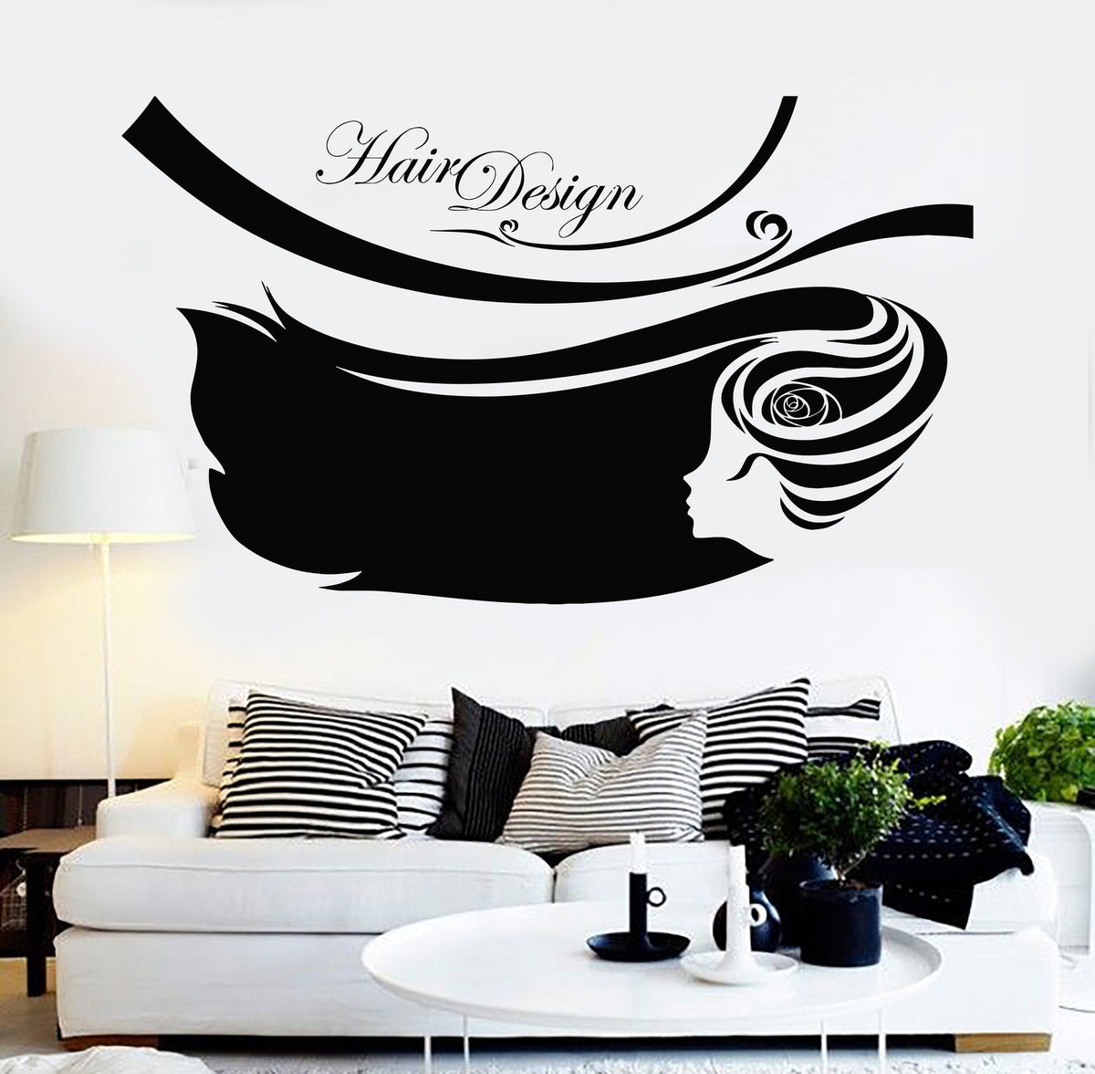 Vinyl Wall Decal Hair Design Beauty Salon Barbershop Hairdresser Stick ...