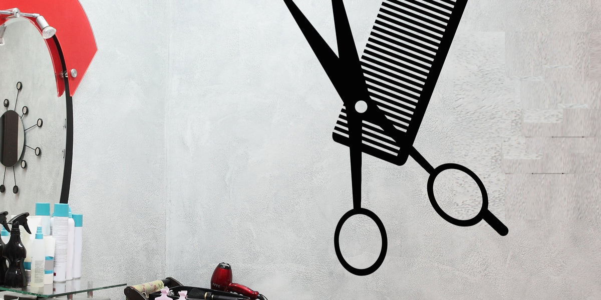 Vinyl Wall Decal Comb Scissors Hair Salon Haircut Hairstyle Stickers ...
