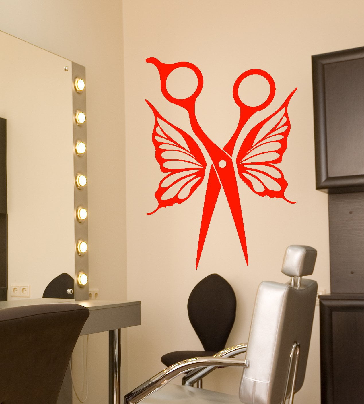 Vinyl Wall Decal Hairdresser Scissors Butterfly Wings Haircut Stickers ...