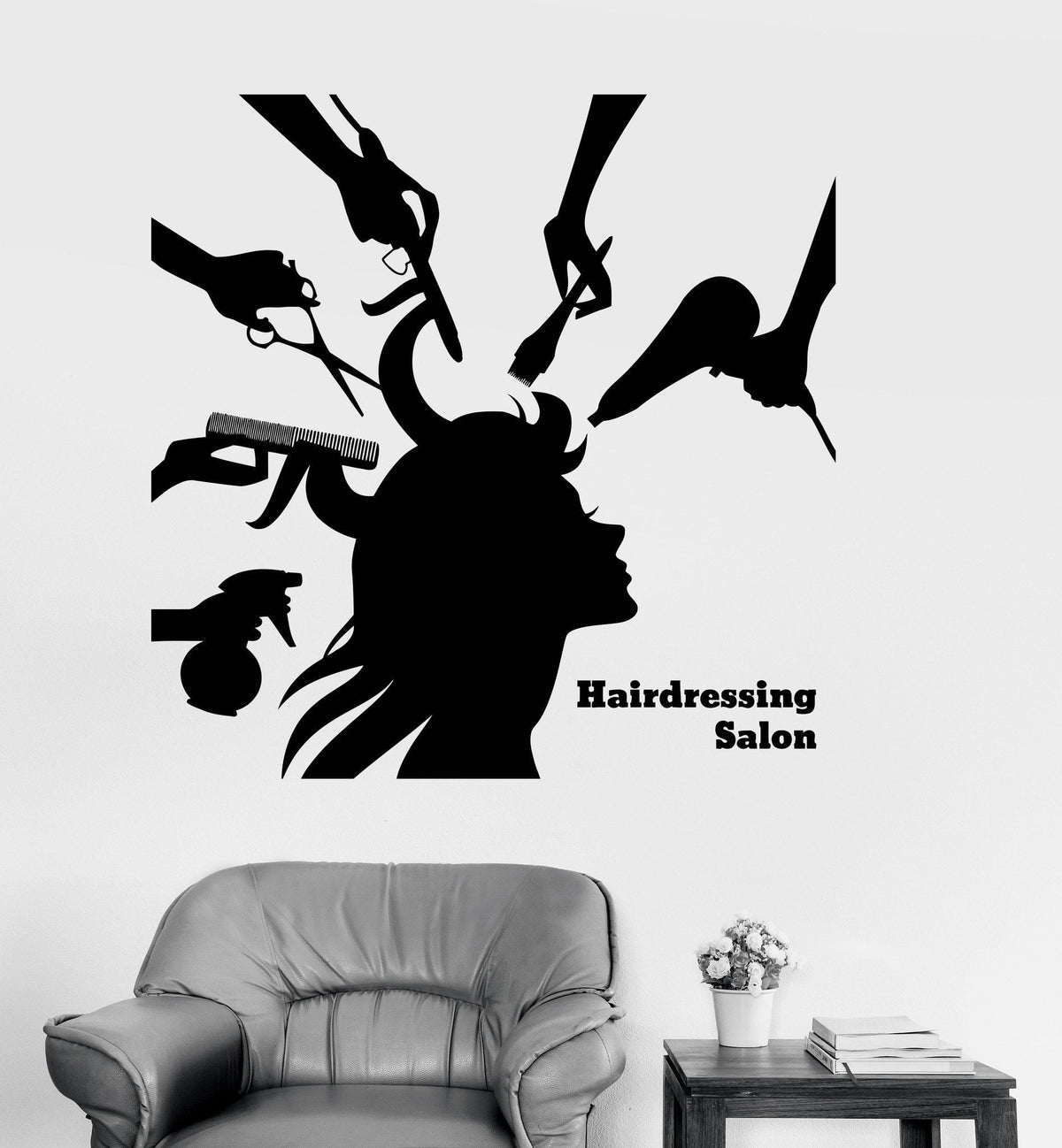Vinyl Wall Decal Hairdressing Salon Beauty Hair Woman Barbershop Stick ...