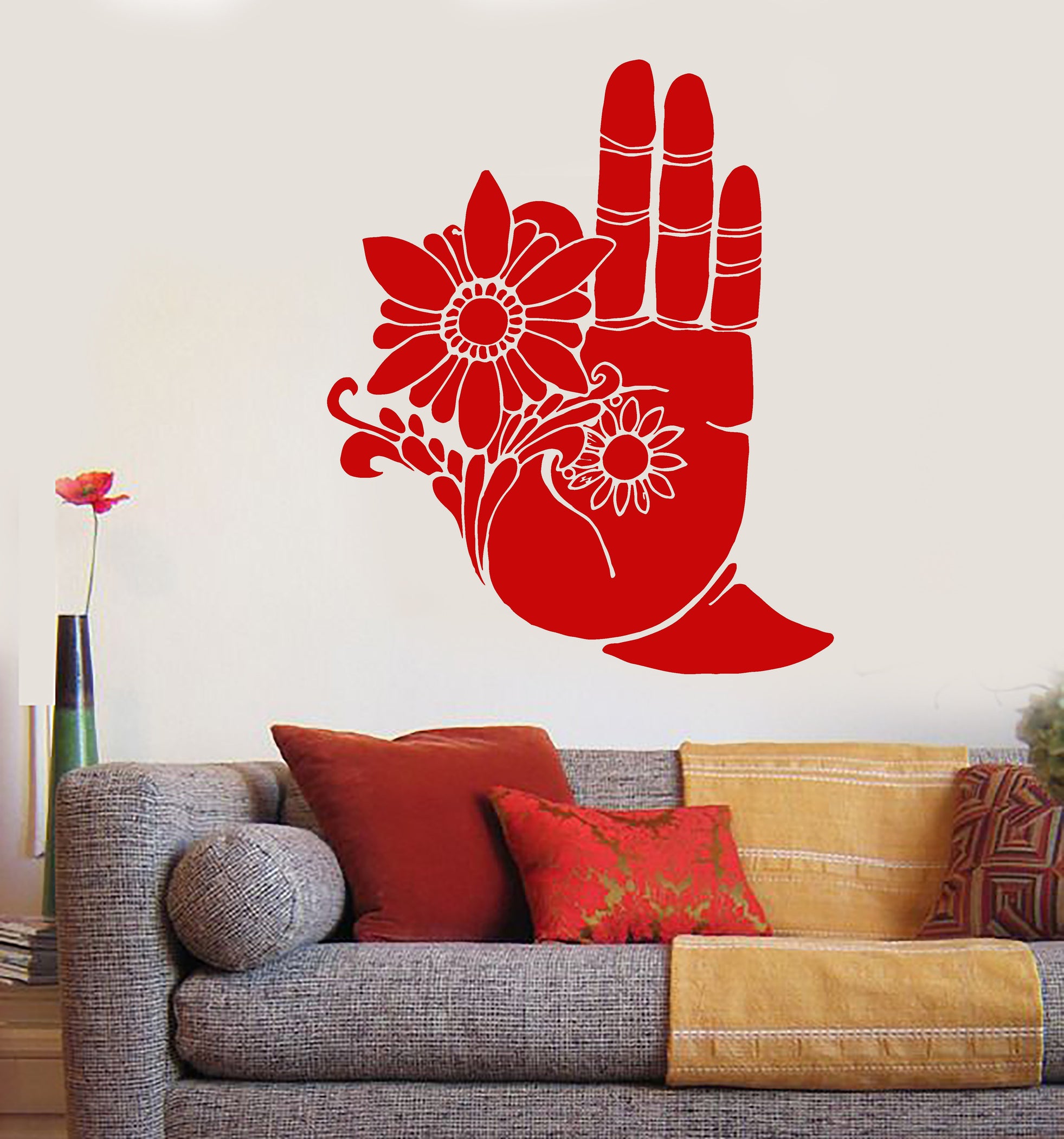 Vinyl Wall Decal Mehndi Hand Flowers Hinduism Hindu Bride Stickers (26 ...