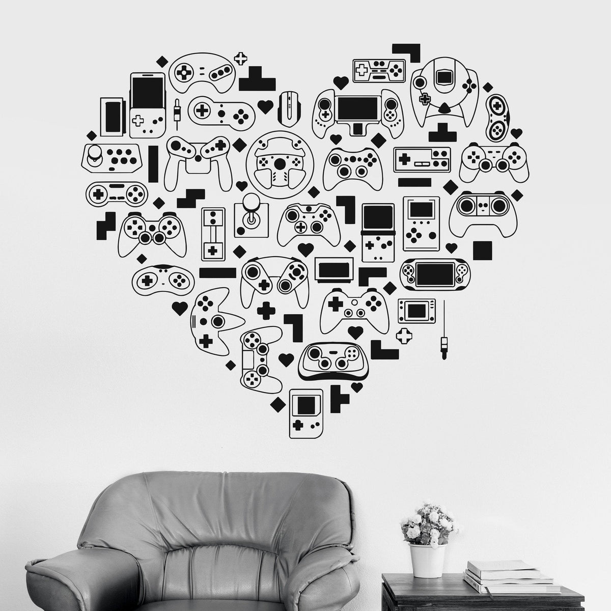 Vinyl Wall Decal Video Game Console Gamer Heart Joystick Stickers Uniq ...
