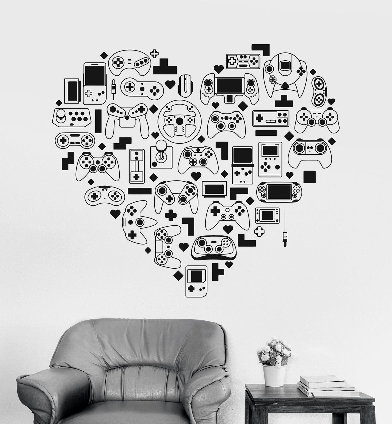 Vinyl Wall Decal Video Game Console Gamer Heart Joystick Stickers Uniq ...