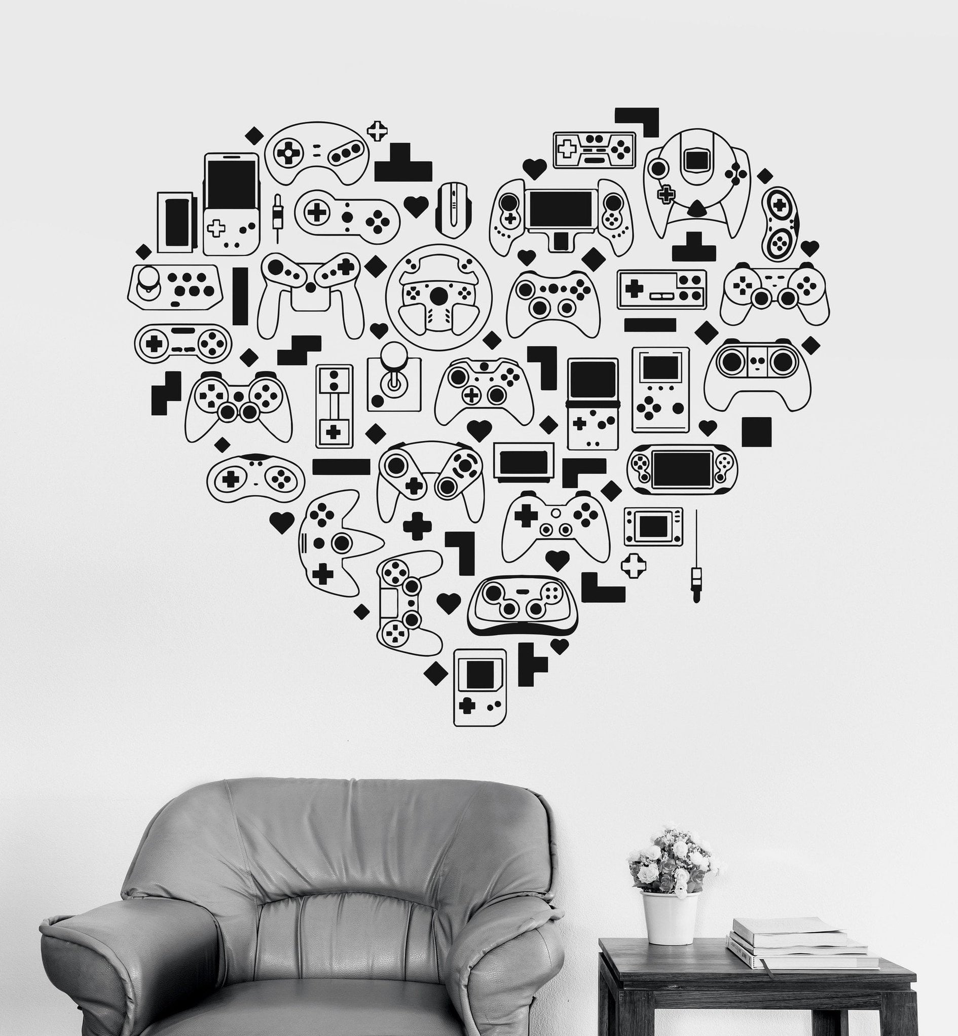 Vinyl Wall Decal Video Game Console Gamer Heart Joystick Stickers Uniq ...