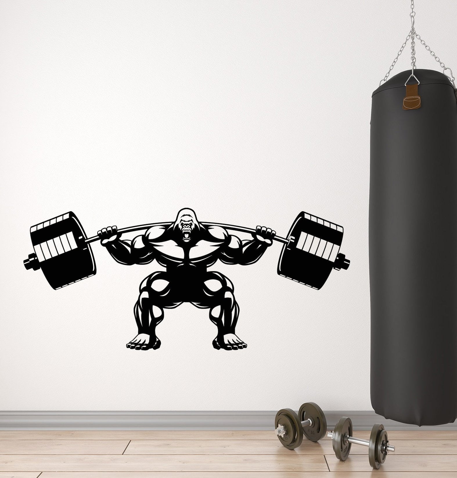 Vinyl Wall Decal Gorilla Home Gym Barbell Muscles Logo Stickers (3091i ...