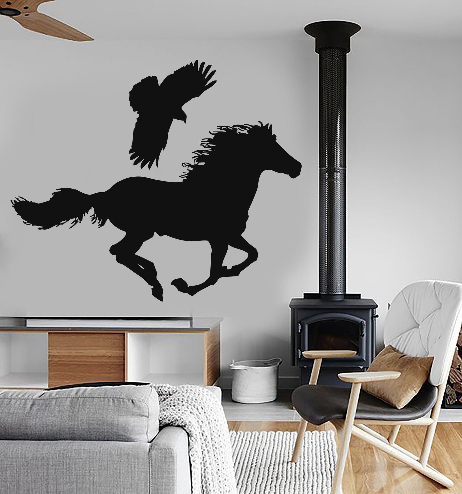 Vinyl Wall Decal Bird Horse Wild Animals Falcon Stickers Mural Unique ...