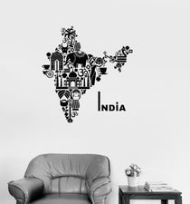 Vinyl Decal India Map Hindu Hinduism Elephant Symbols Decor Wall Stick ...