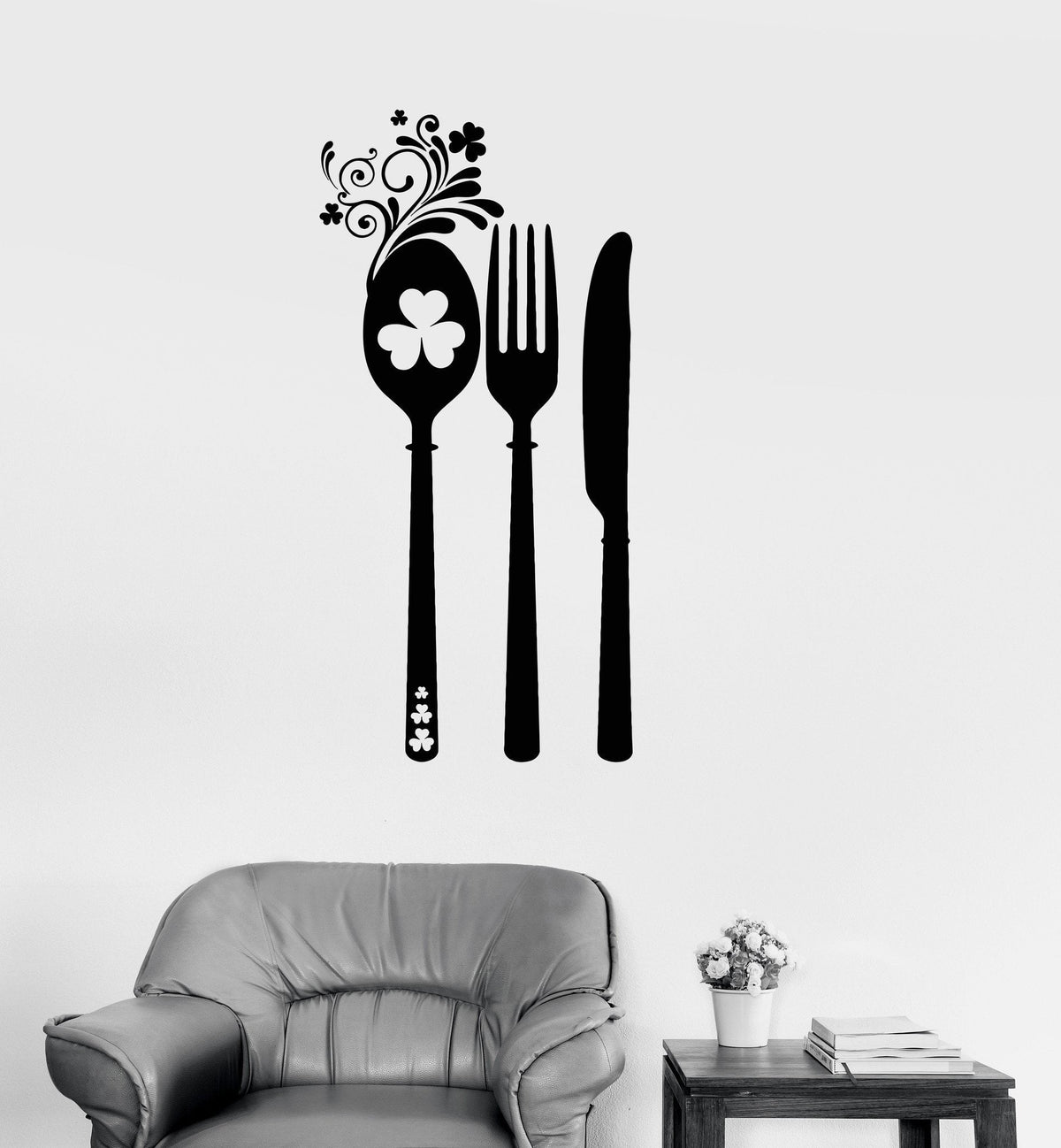 Vinyl Wall Decal Irish Cutlery Shamrock Kitchen Patterns Decor Sticker ...