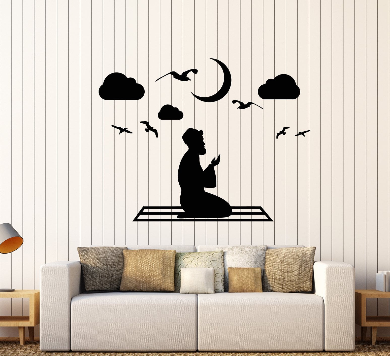 Vinyl Wall Decal Islam Muslim Moon Prayer Religion Birds Sky Stickers ...