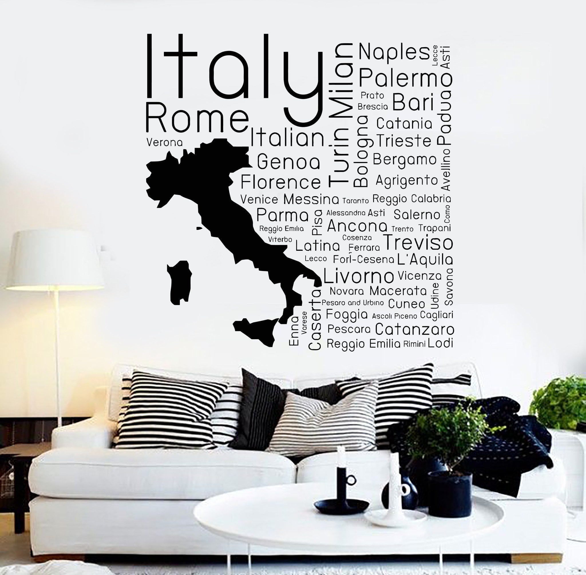 Vinyl Wall Decal Italia Italian Map Cities Room Decor Stickers Unique ...