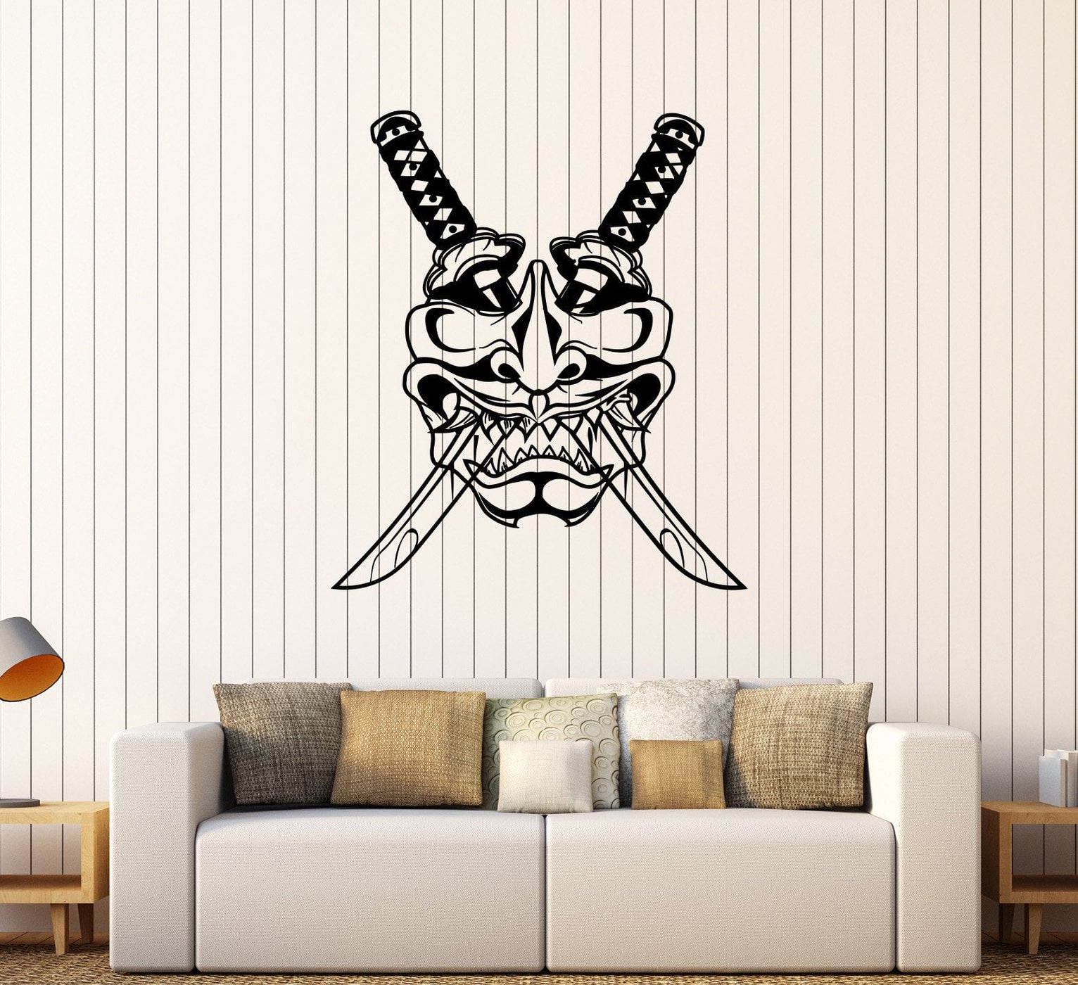 Vinyl Wall Decal Mask Samurai Katana Japanese Weapons Stickers Unique ...