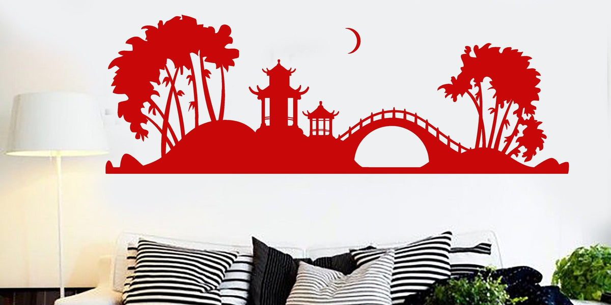 Vinyl Wall Decal Japanese Pagoda Tree Bridge Japan Art Stickers Unique ...