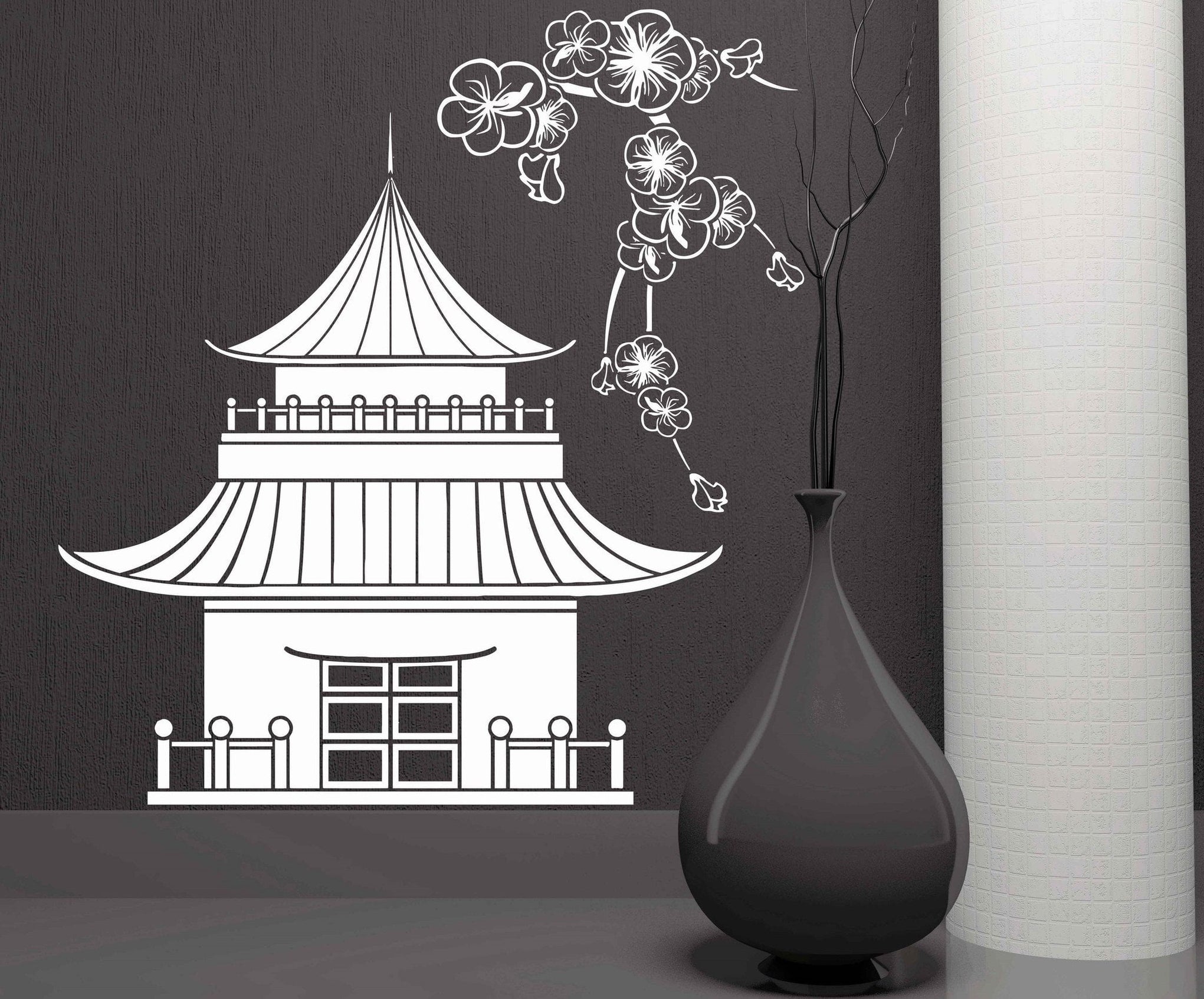 Vinyl Wall Stickers Pagoda Japan Japanese Sakura Asian Art Decal Uniqu ...