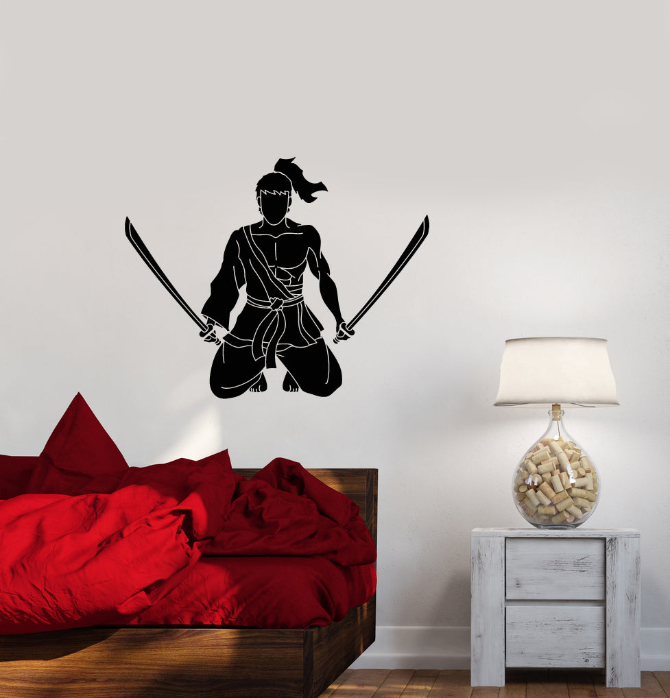 Vinyl Wall Decal Asian Warrior With Swords Japanese Fighter Stickers ...