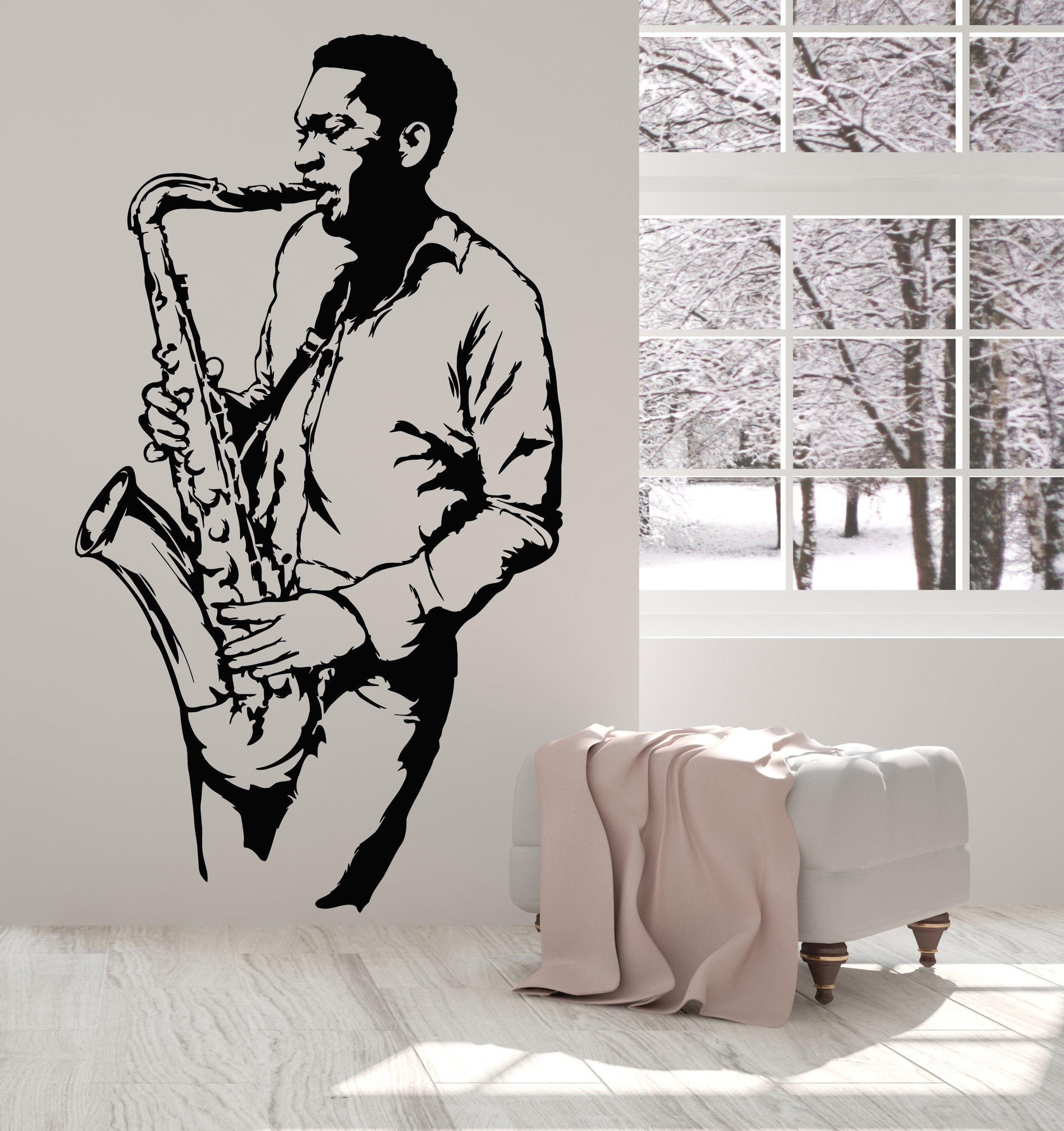 Vinyl Wall Decal Saxophone Player Jazz Club Musician Black Man Sticker ...