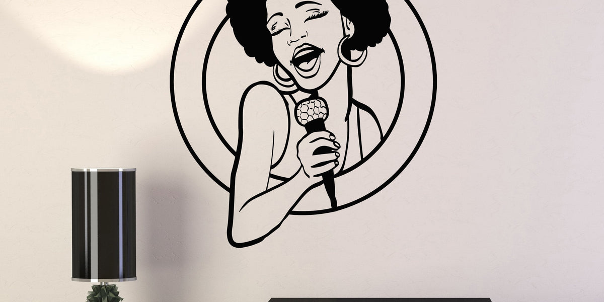 Vinyl Wall Decal Jazz Singer African Black Beautiful Woman Music Stick ...