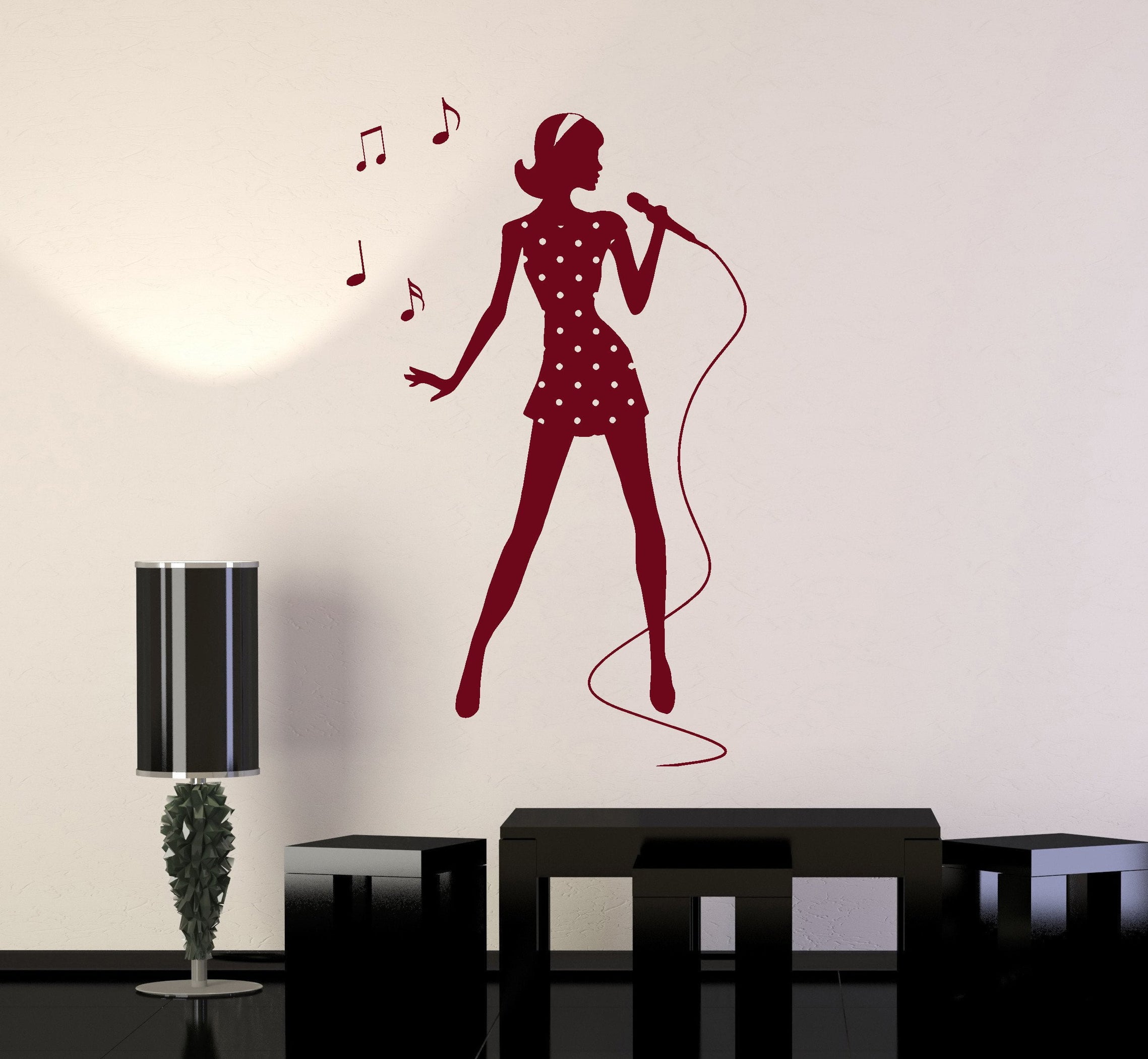 Vinyl Wall Decal Karaoke Singer Woman Music Notes Musical Stickers Uni ...