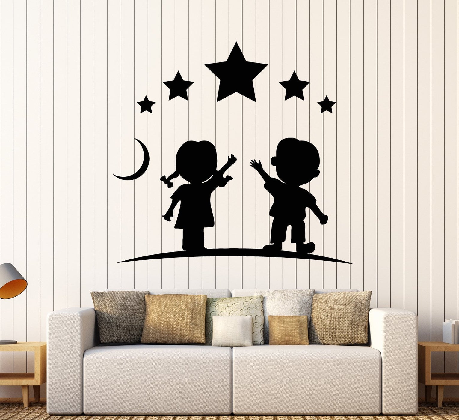 Vinyl Wall Decal Children Boy And Girl Moon Stars Nursery Stickers (25 ...