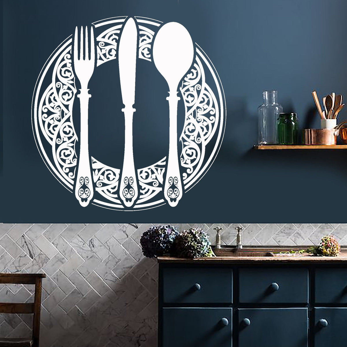 Vinyl Wall Decal Cutlery Dining Room Decoration Kitchen Restaurant Sti ...