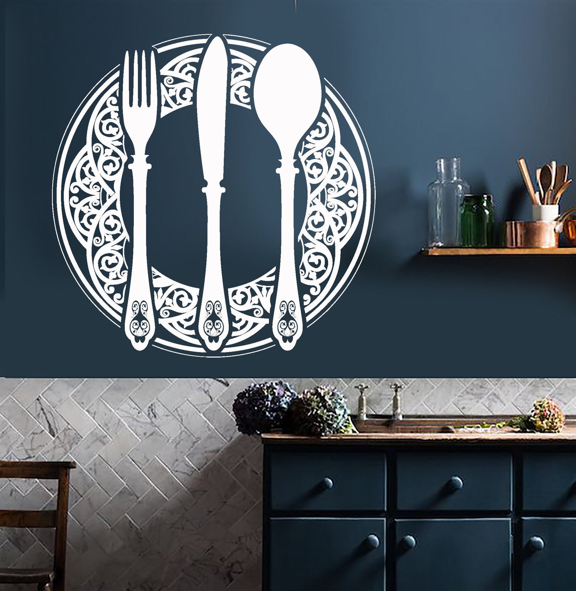 Vinyl Wall Decal Cutlery Dining Room Decoration Kitchen Restaurant Sti ...