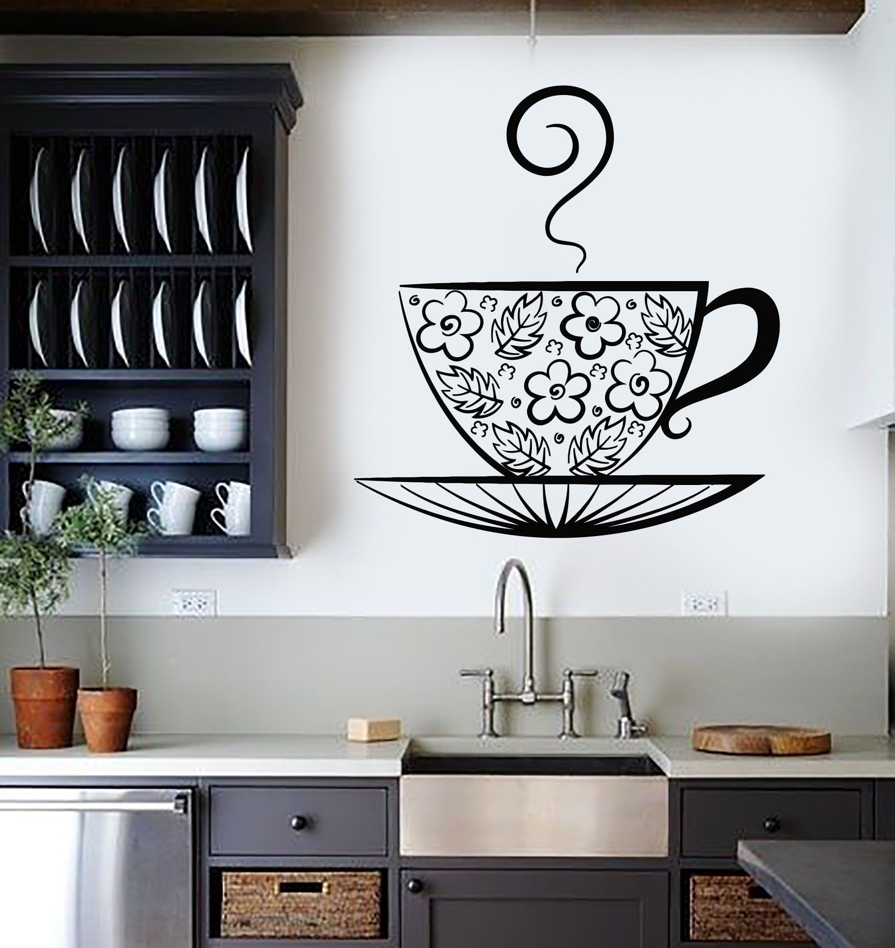 Vinyl Wall Decal Tea Cup Teacup Kitchen Pattern Decoration Stickers Un ...