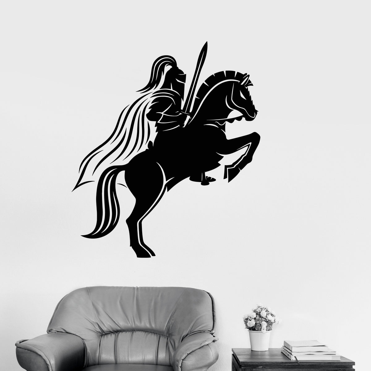 Vinyl Wall Decal Middle Ages Knight On Horseback With Sword Stickers ...