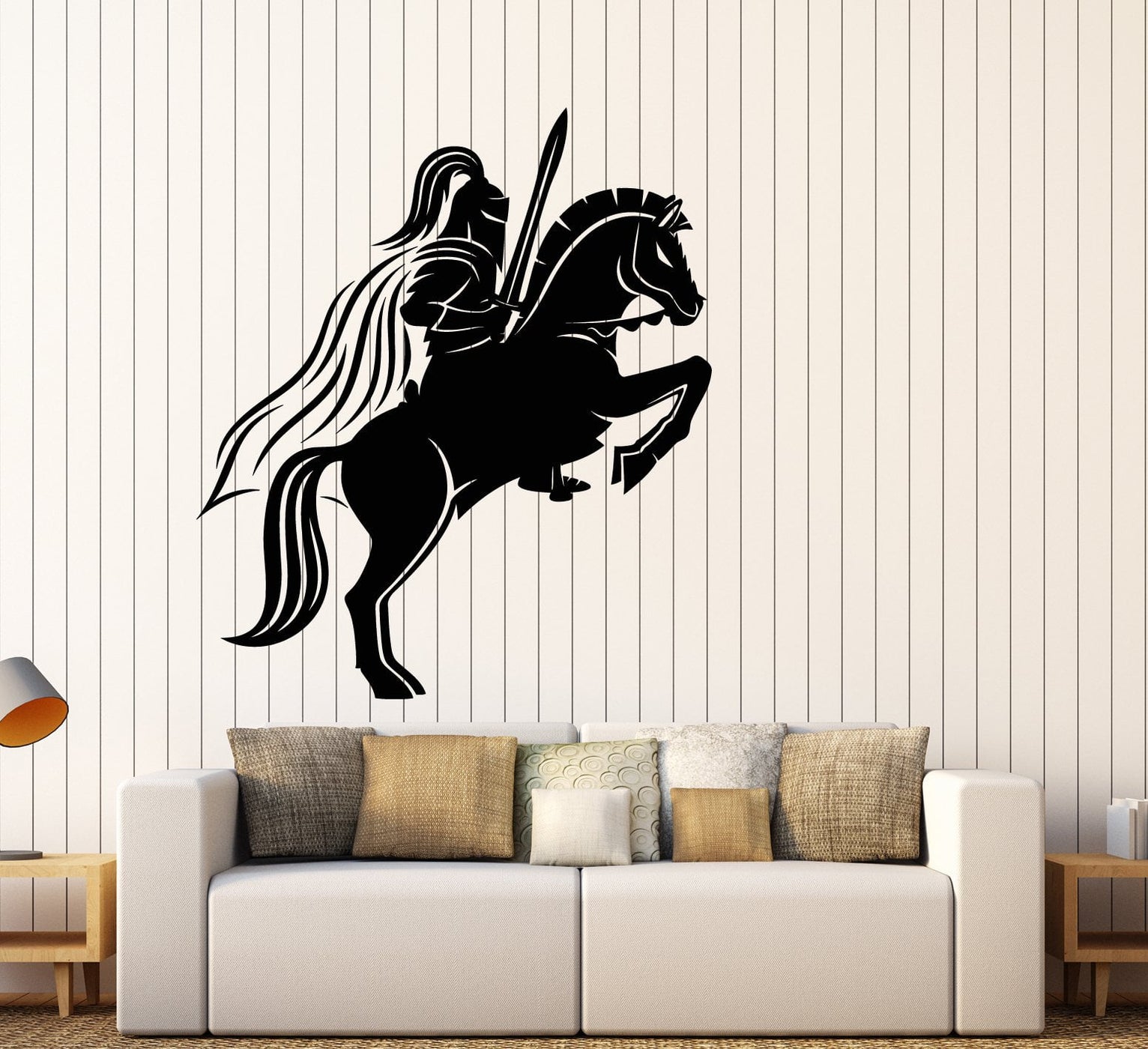 Vinyl Wall Decal Middle Ages Knight On Horseback With Sword Stickers ...