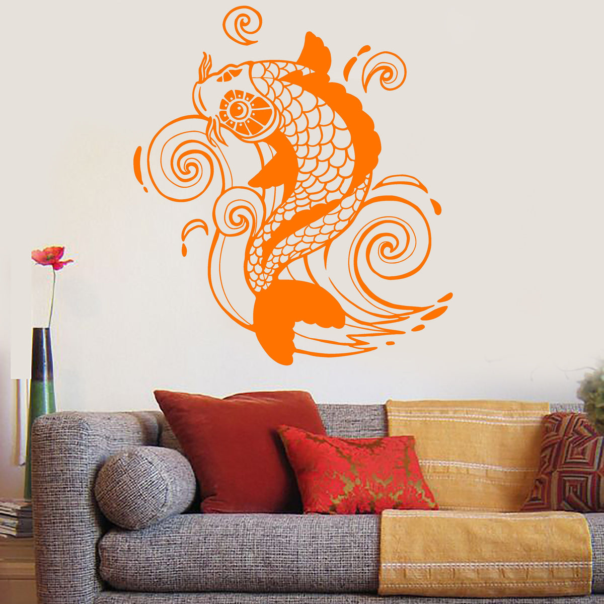 Vinyl Wall Decal Koi Carp Fish Wave Asian Japanese Art Stickers Unique ...