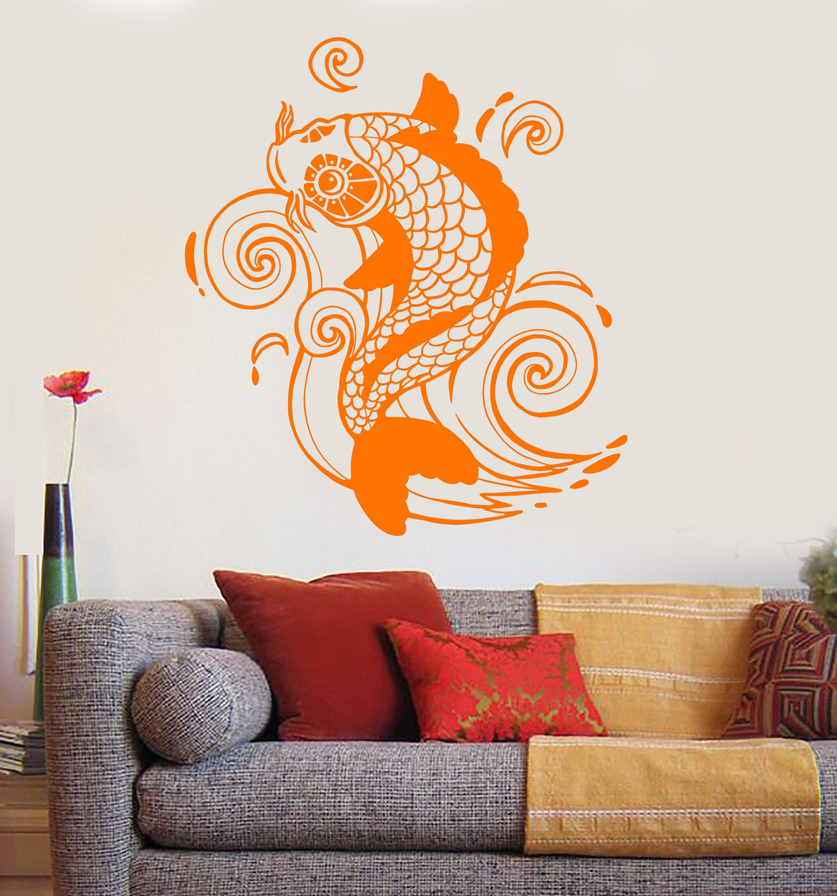 Vinyl Wall Decal Koi Carp Fish Wave Asian Japanese Art Stickers Unique ...