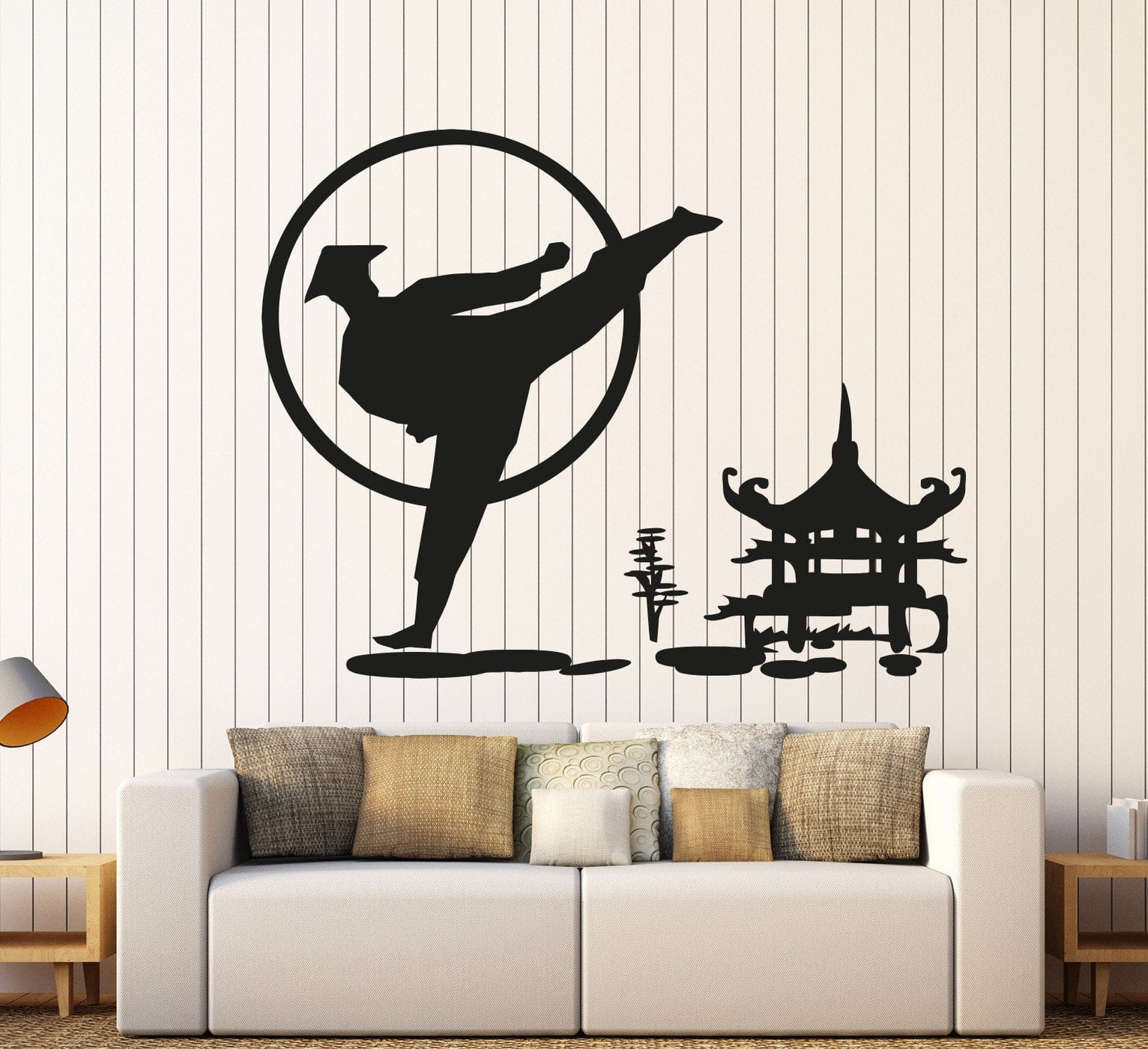 Vinyl Wall Decal Kung Fu Wushu Karate Martial Arts Fighter Pagoda Stic ...
