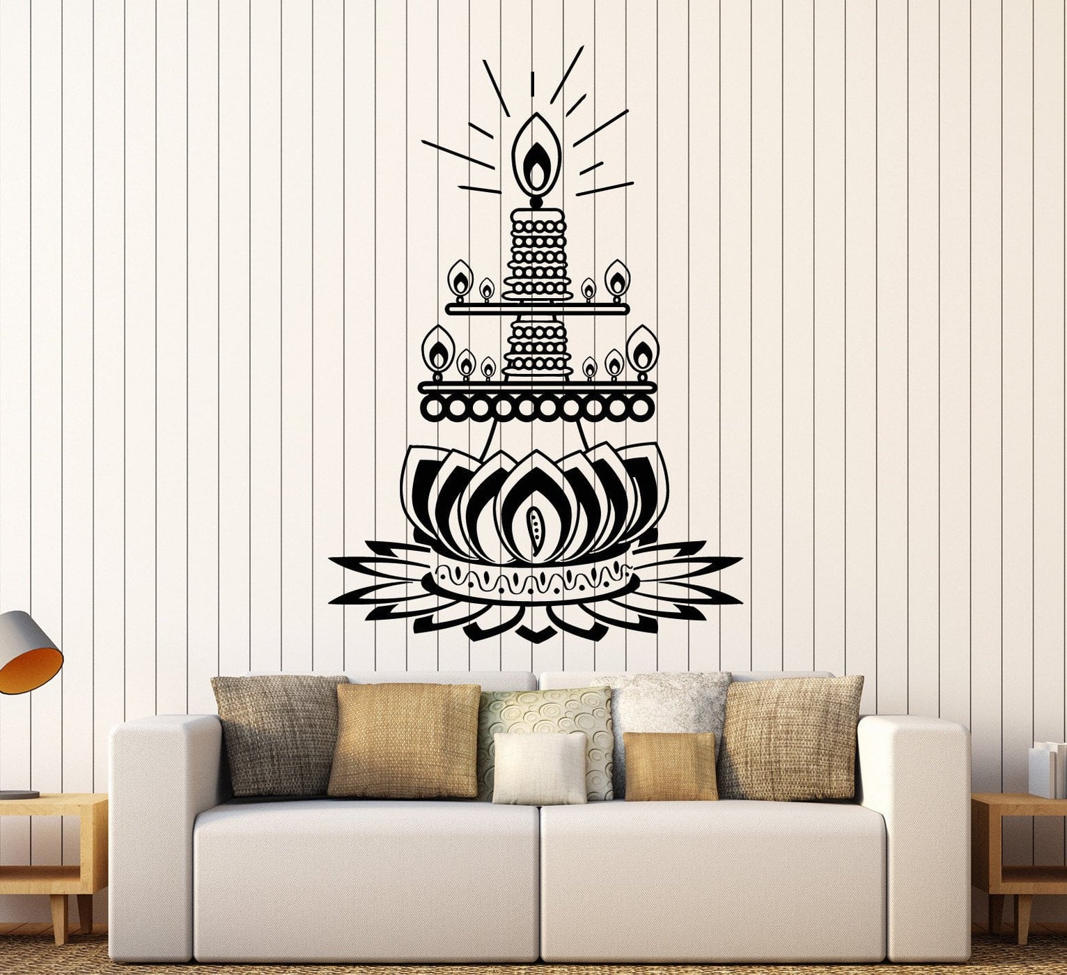 Vinyl Wall Decal Lotus Flower Candle Buddhist Meditation Stickers Uniq ...