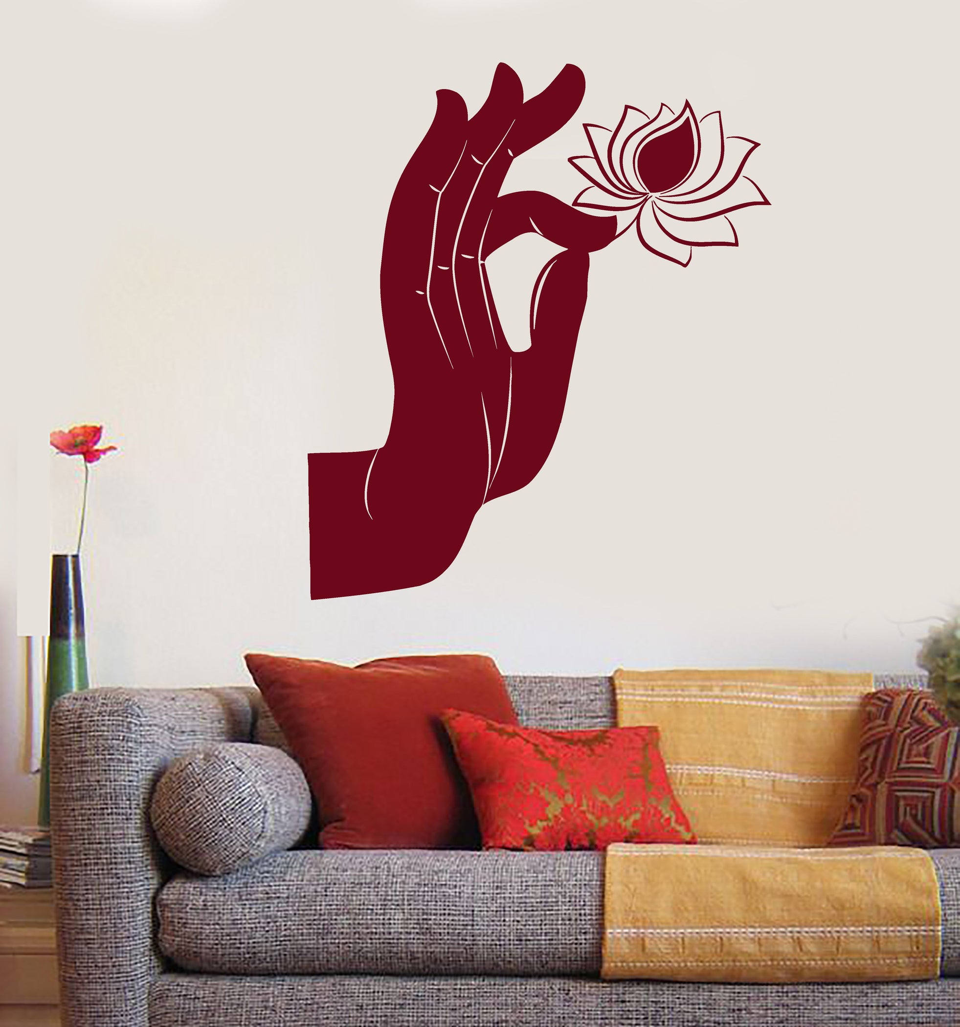 Vinyl Wall Decal Buddhism Lotus Flower Buddha Hand Stickers Unique Gif ...