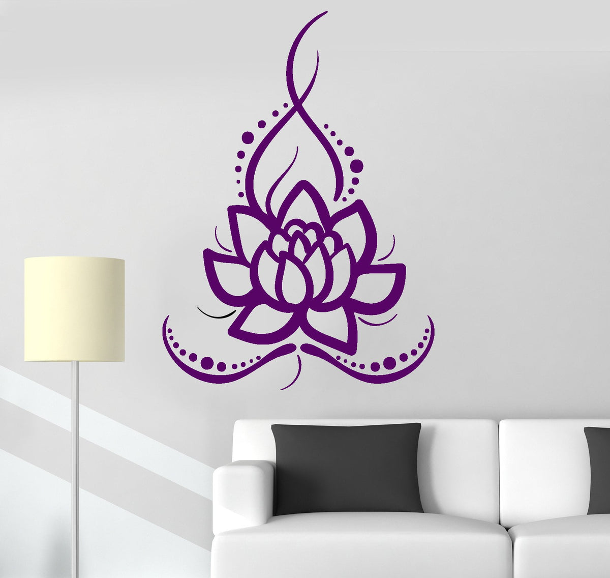 Vinyl Wall Decal Lotus Flower Ornament Buddhism Floral Decor Stickers ...