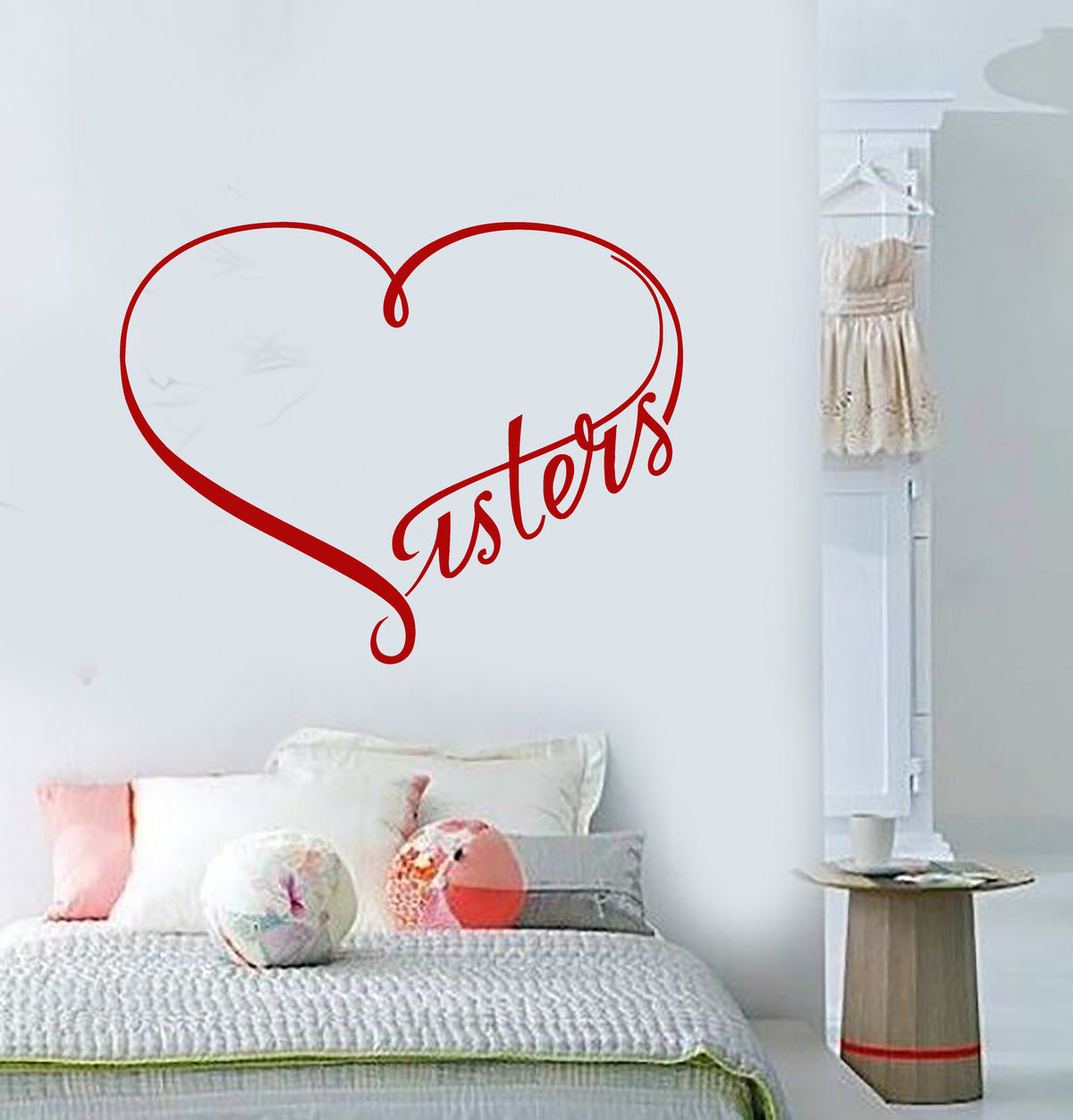 Vinyl Wall Decal Sisters Word Lettering Love Heart Stickers (3475ig ...
