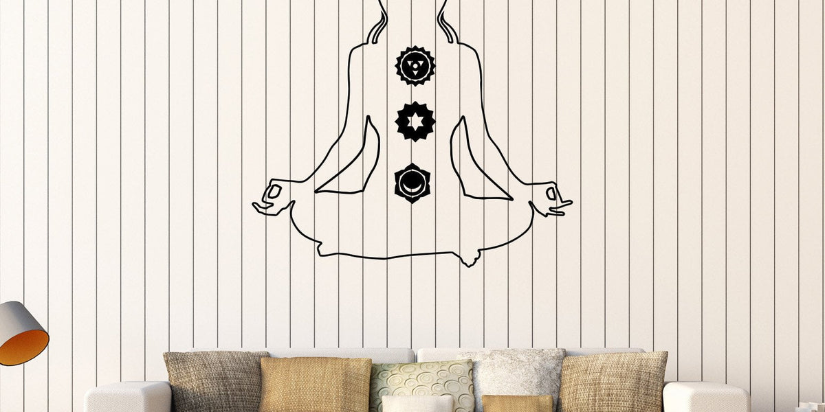 Vinyl Wall Decal Yoga Chakra Meditation Pose Hinduism Mantra Stickers ...