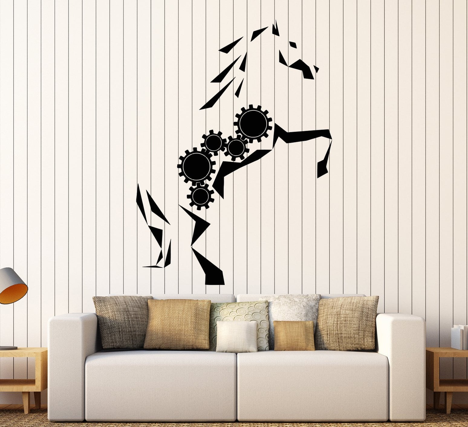 Vinyl Wall Decal Mechanical Gear Abstract Horse Art Animal Stickers Un ...