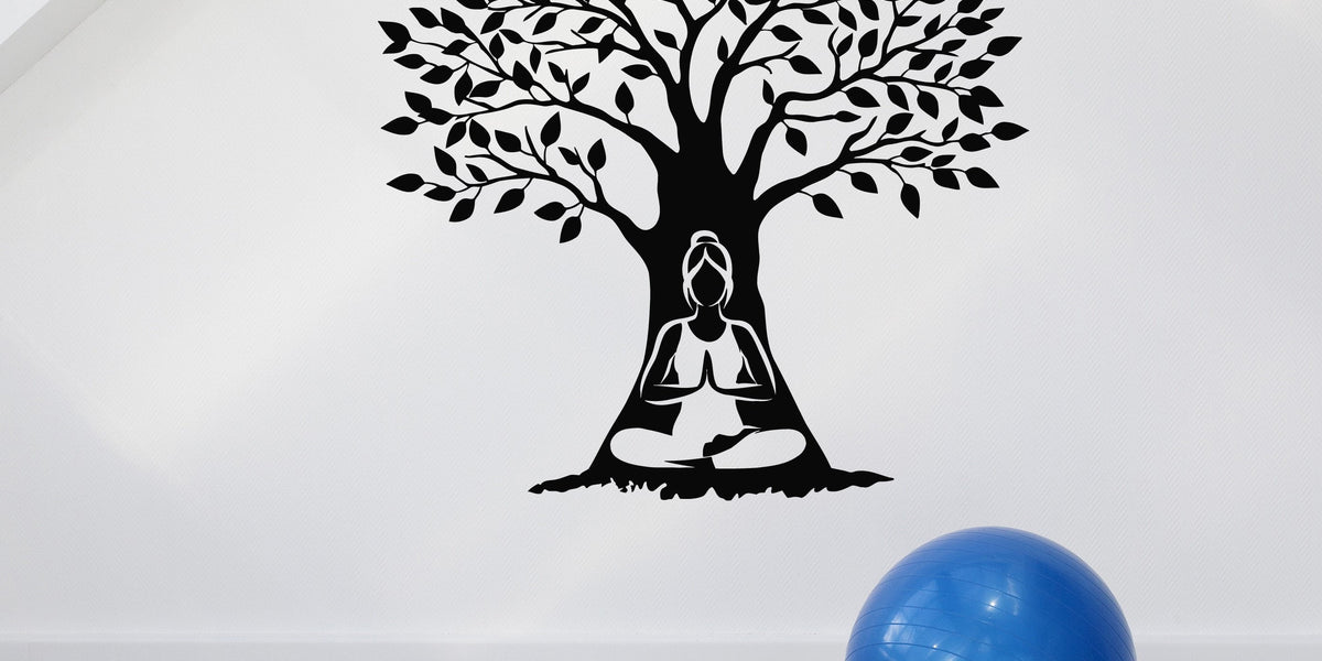 Vinyl Wall Decal Tree Zen Meditation Woman Yoga Buddhism Stickers Mura ...