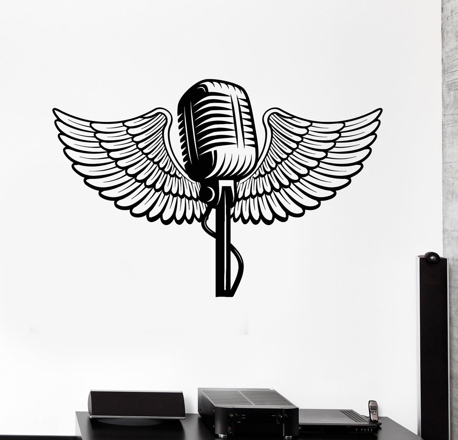 Vinyl Wall Decal Microphone Wings Music Karaoke Stickers Unique Gift ...