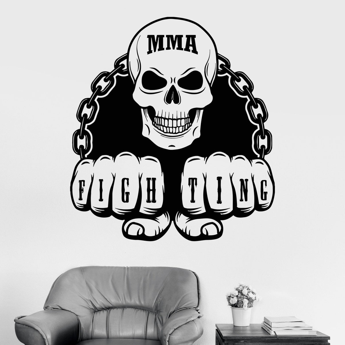 Vinyl Wall Decal MMA Martial Arts Fighting Skull Sports Fan Stickers U ...
