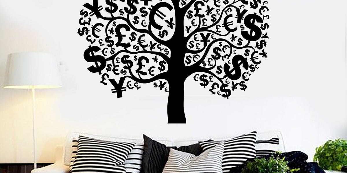 Vinyl Wall Decal Money Tree Talisman Euro Dollar Success Stickers Uniq ...